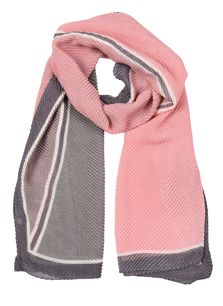 Women’s Pleated Lightweight Scarf with Diagonal Cross Print and Border ...