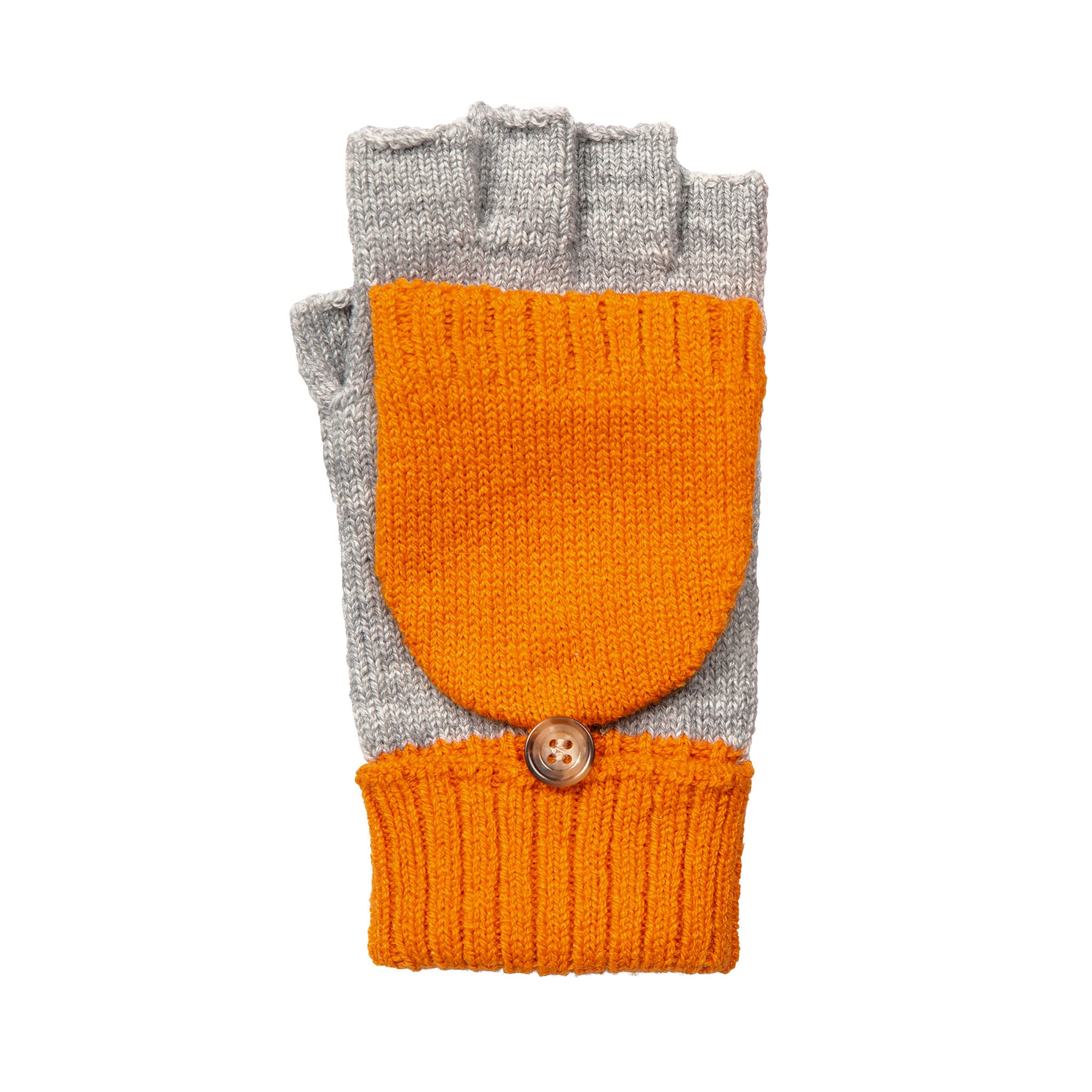 Women s Two Tone Knitted Fingerless Gloves with Mitten Flap Dents
