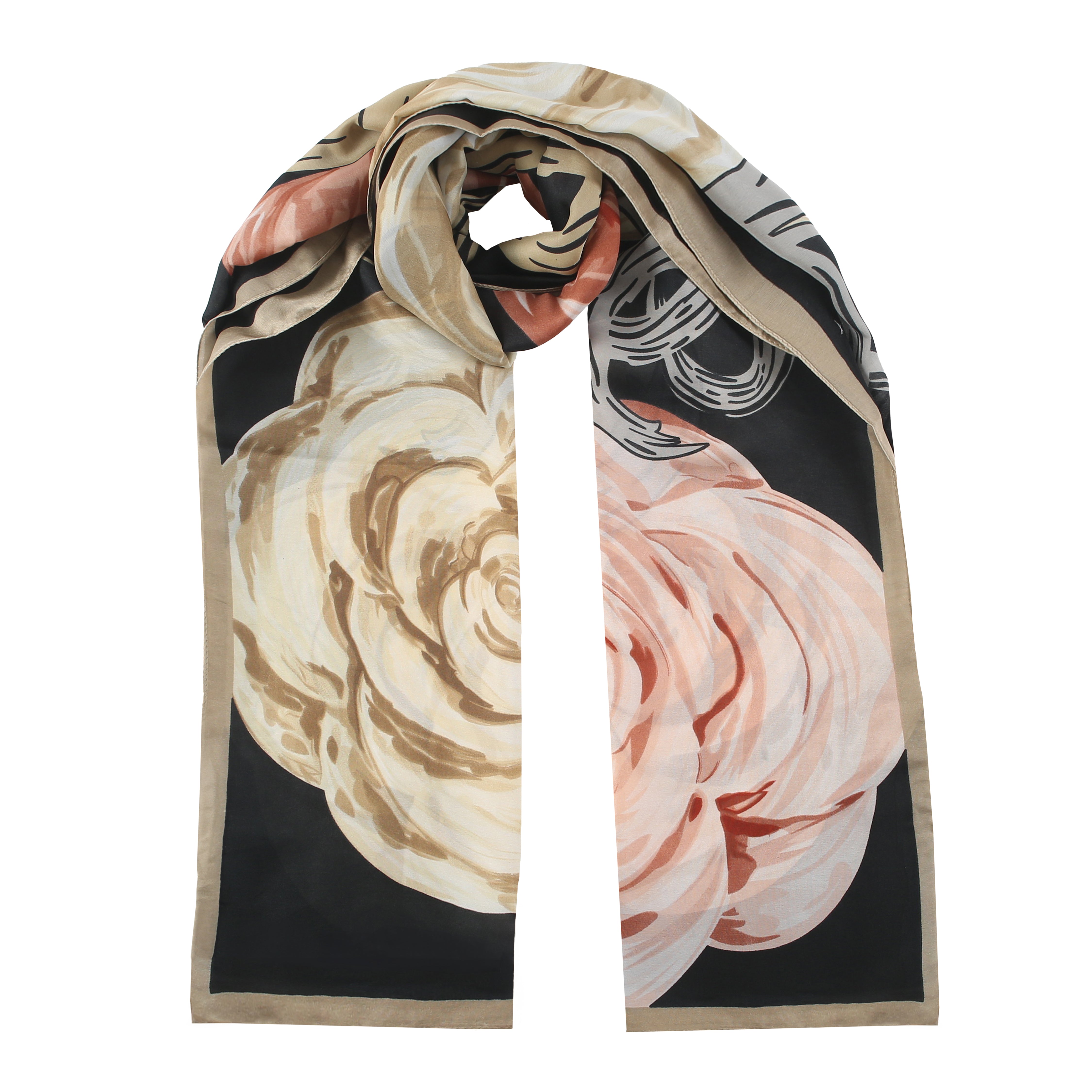 Women's Abstract Floral Silk-Like Lightweight Scarf with Border | Dents