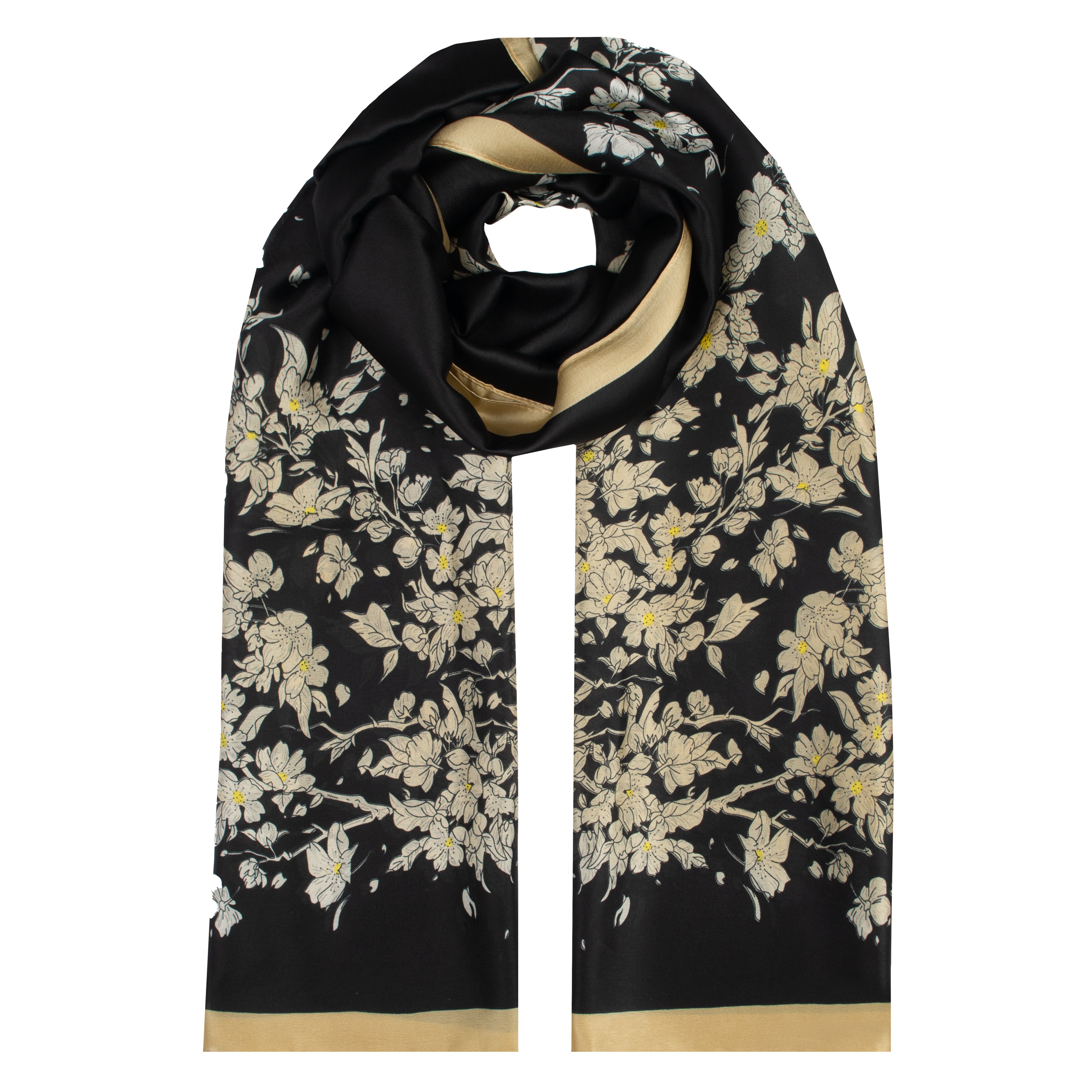 Women's Nature-Inspired Silk-Like Lightweight Scarf with Border | Dents