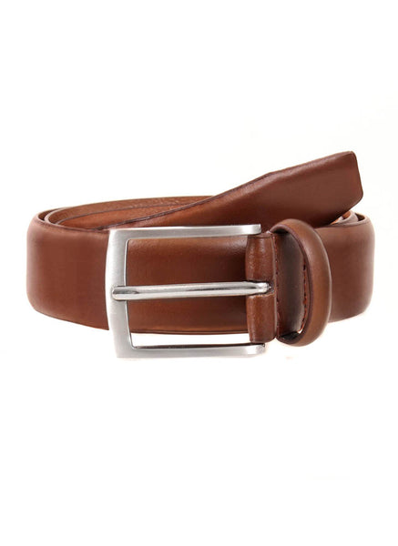 Men s Lined Leather Belt with Satin Nickel Buckle Dents